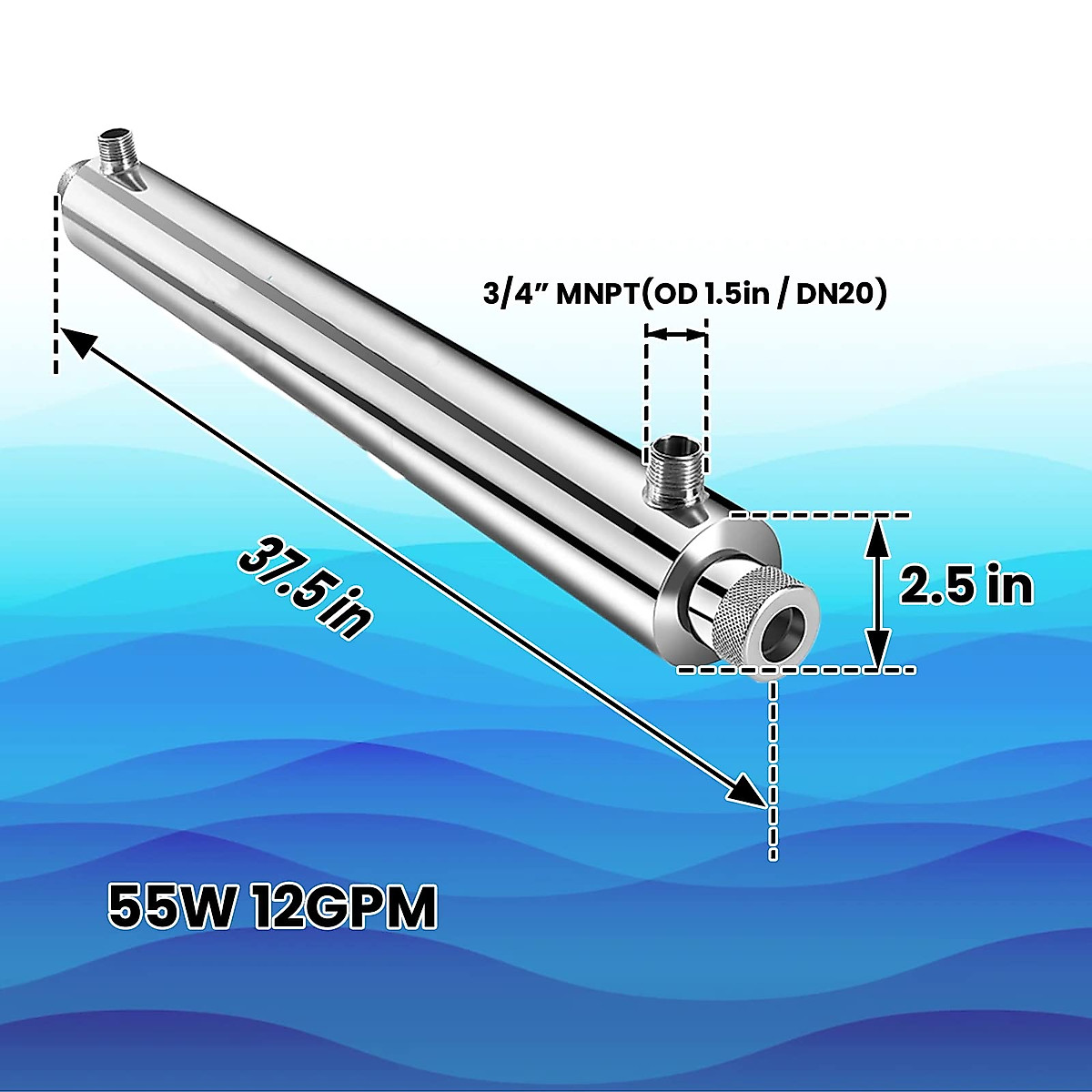 WIRELEL Water Purifier Filter for Whole House, Water Filter System 12 GPM 55W 110V + 3/4 Inch Inch MNTP