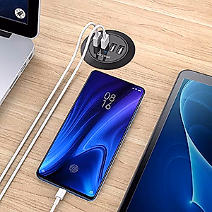 Simpeak 30W 4-Port USB Desk Charger Desktop Charging Station Mounts on The 2.0"/2.4" Grommet Hole with Power Cable (Match 2pcs Grommet),C51 Black