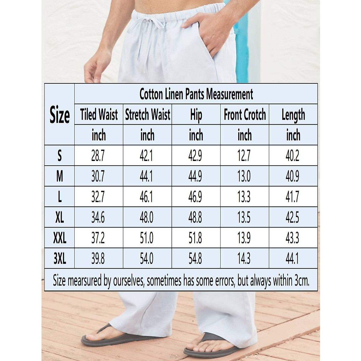 COOFANDY Men Linen Yoga Beach Cool Long Pants Stretchy Drawstring Waist Trousers