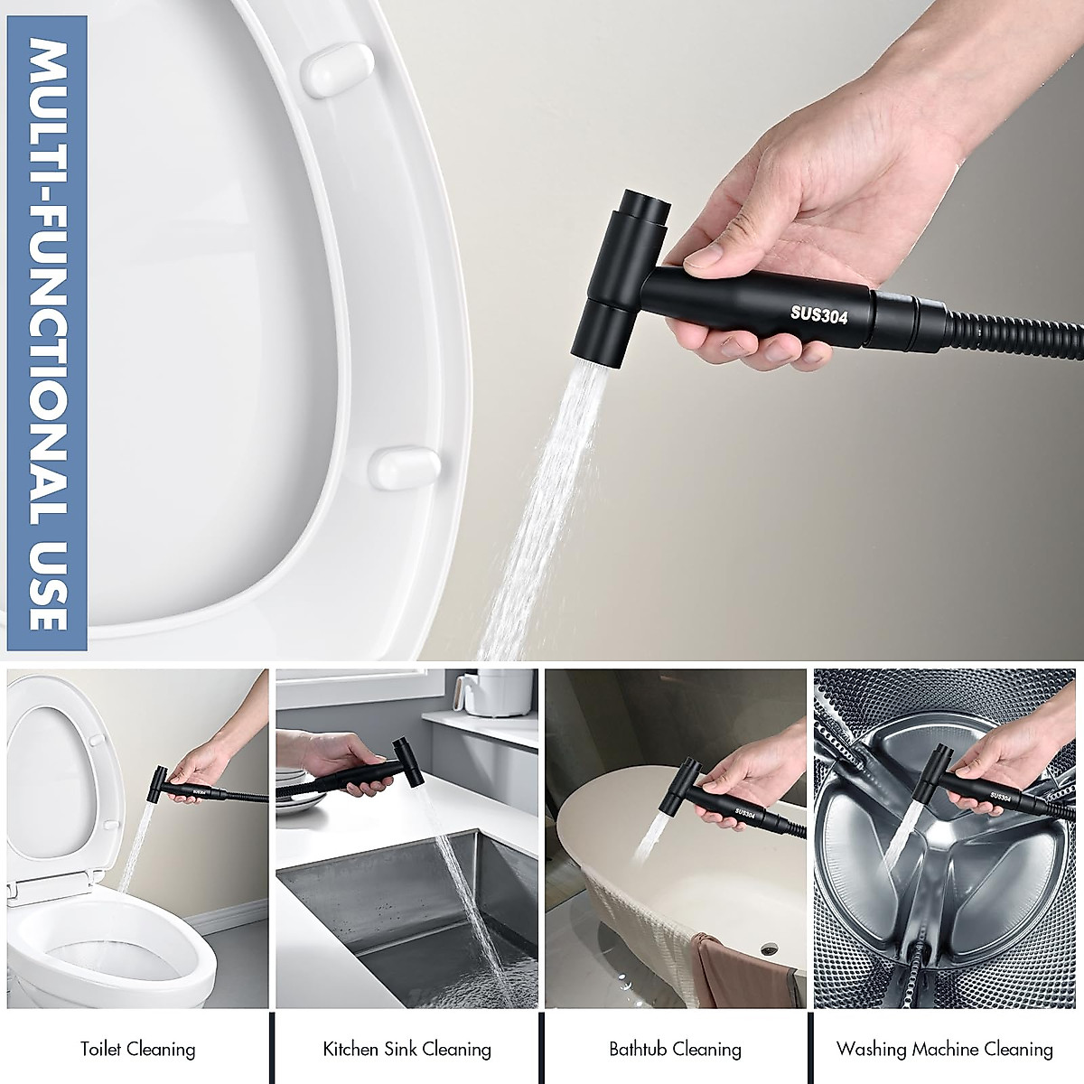 YSNOL Handheld Bidet Sprayer for Toilet, Premium Stainless Steel Bathroom Bidet Sprayer Set with One-Click Start & Powerful Pressure, Baby Cloth Diaper Sprayer with Complete Accessories - Matte Black