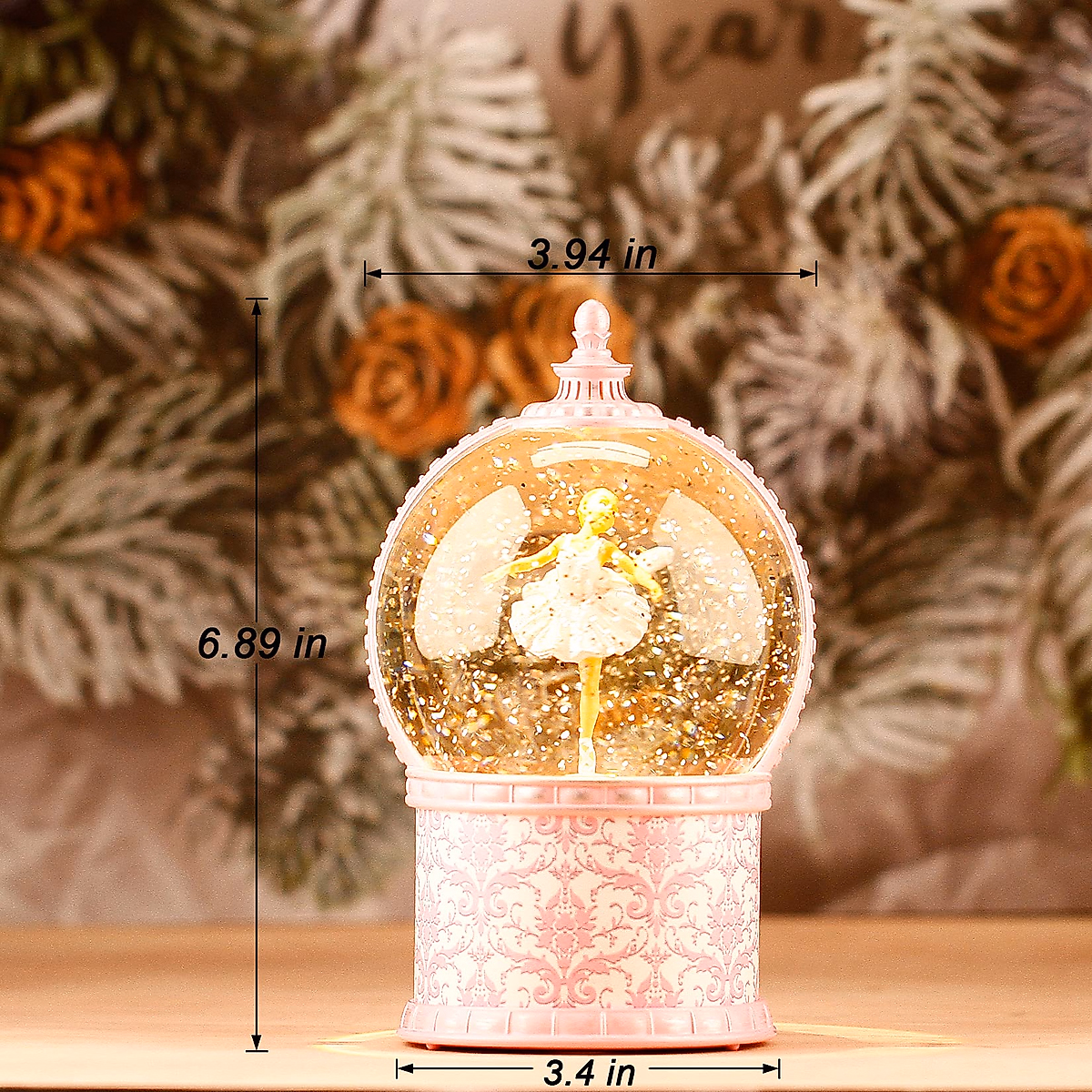 Musical Ballerina Christmas Snow Globes, 7.1 Inch Lighted Snow Globe with Swirling Glitter, Battery Operated & USB Powered Music Box Valentines Day Gifts for Girls, Women