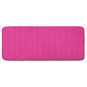 Ambesonne Hot Pink Kitchen Mat, Darker Colored Squares Pattern Nested Design in Diagonal Order Classical Tile, Plush Decorative Kitchen Mat with Non Slip Backing, 47" X 19", Pink Hot Pink