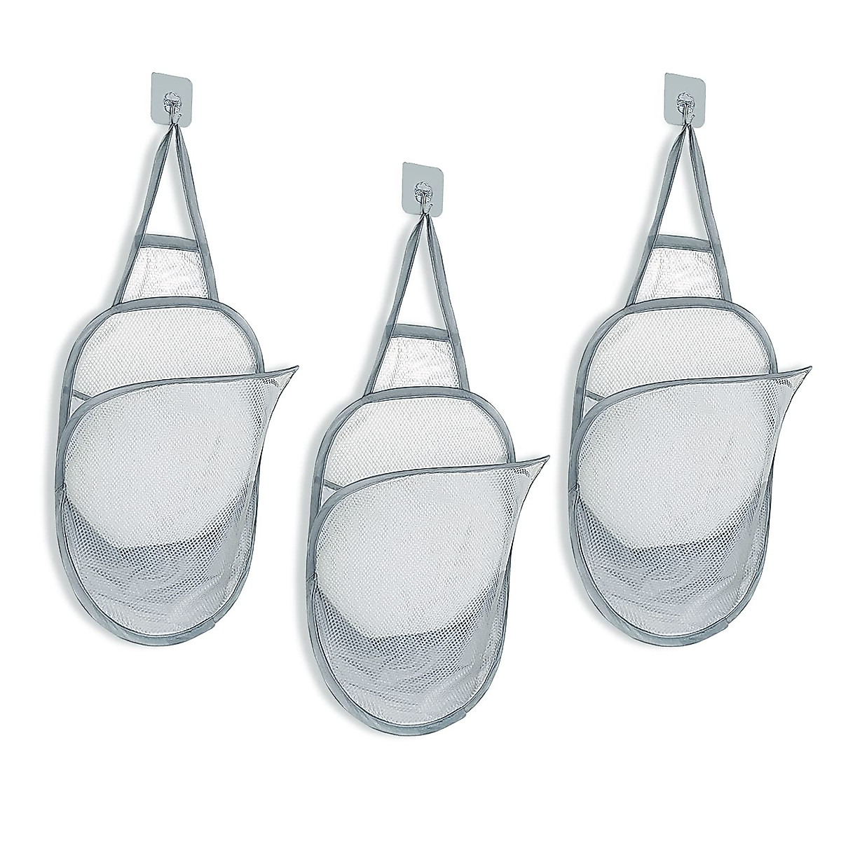3 Pieces Hanging Laundry Hamper Foldable Mesh Hamper Dirty Cloth Basket with Carry Handle Door net Hampers for Store Cloth, Toy, Camping, Potato Chips,Home and Hotel Use(Grey)