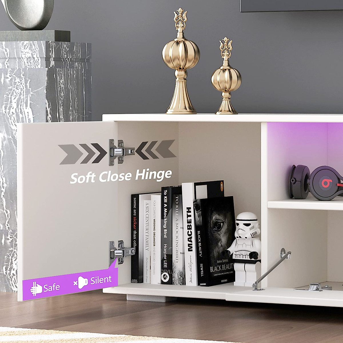 SOLBAKUILT High Gloss White TV Stand for 50/55/60/65/70/75+ Inch TV, LED Entertainment Center, Modern TV Console with Storage Drawers for Bedroom & Living Room