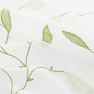 COLLACT Sheer Curtains Leaf Embroidered Living Room Curtains Farmhouse Window Treatments Sheer Curtains 84 Inch Length 2 Panels Set Window Curtains Rustic Bedroom Curtains Grommet Top Green on White