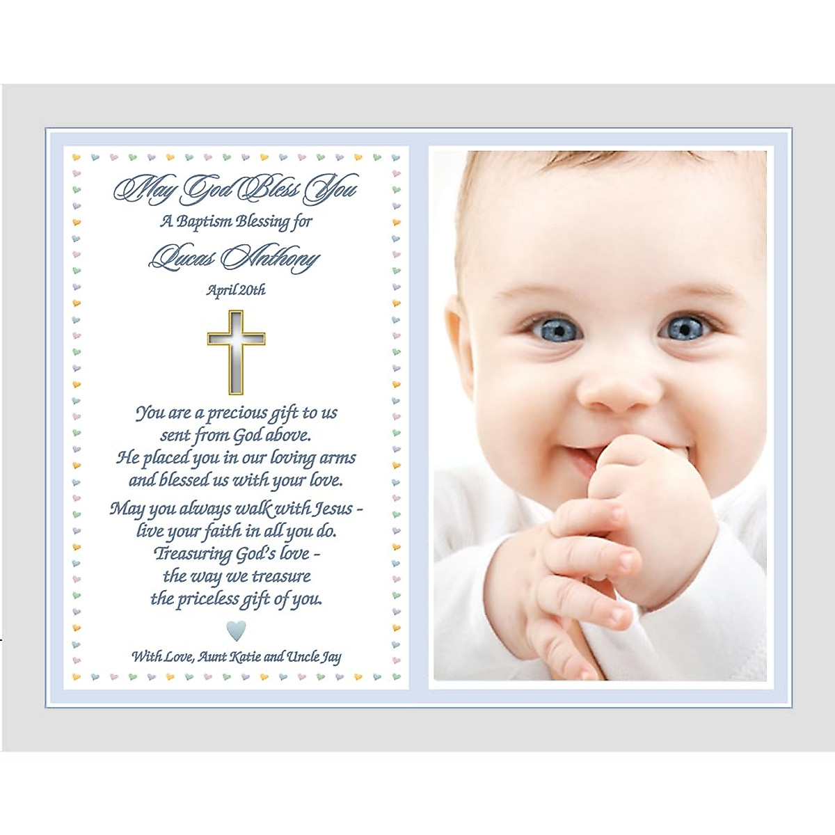 Poetry Gifts Baby Boy Baptism Blessing Personalized with Name, Date and Photo, Custom 8x10 Inch Print