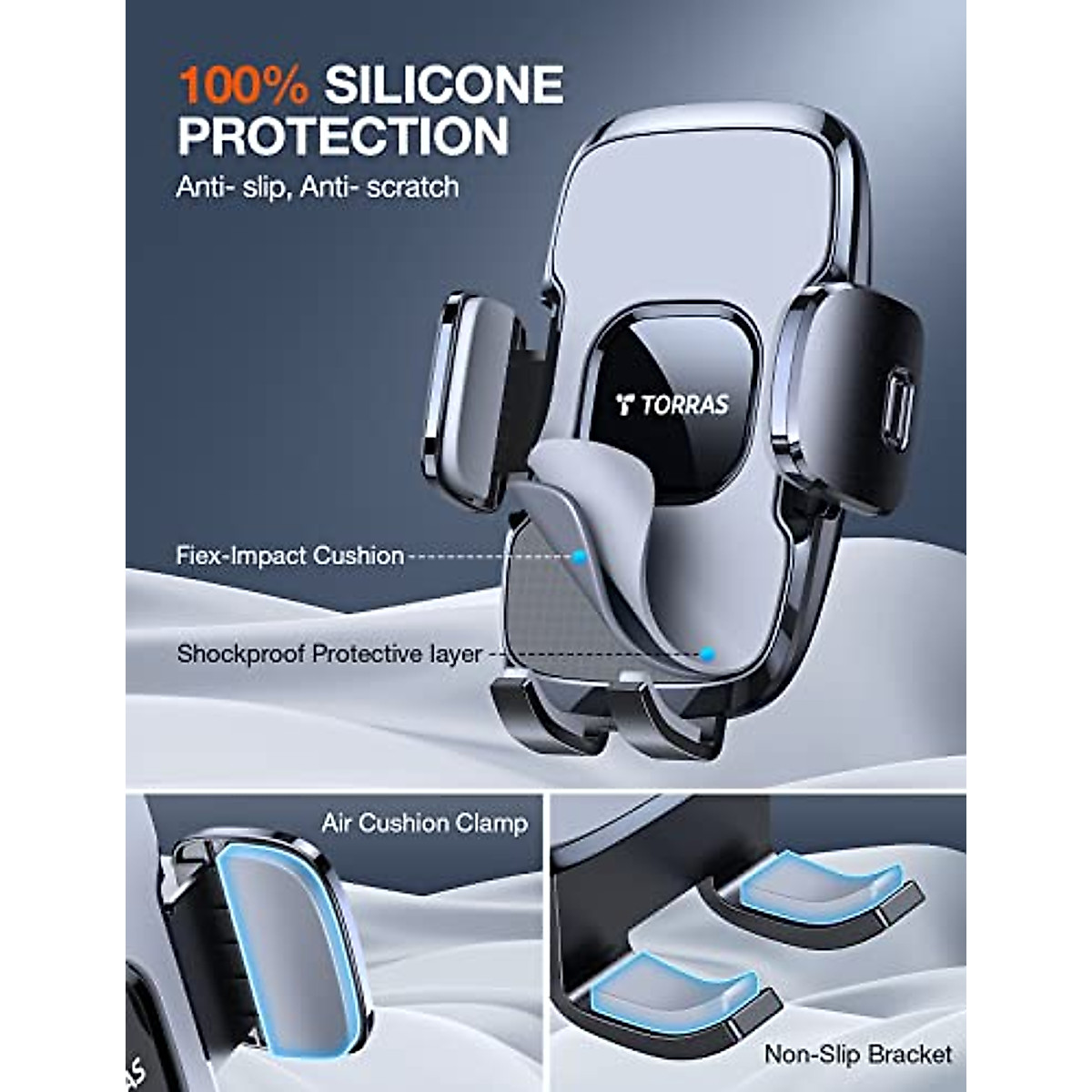 TORRAS Silicone Phone Mount for Car [Anti-Slip & Anti-Scratch] Cell Phone Holder Mount [Thick Case Friendly] Universal for Dashboard Air Vent Windshield iPhone 14 13 12 Pro Max Samsung Galaxy S22