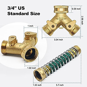 Brass Garden Hose Splitter 2 Way, All Body Metal Heavy Duty Water Splitter Y Way with 2 Hose Protectors Kink Free Hose Extension 6 Rubber Washers