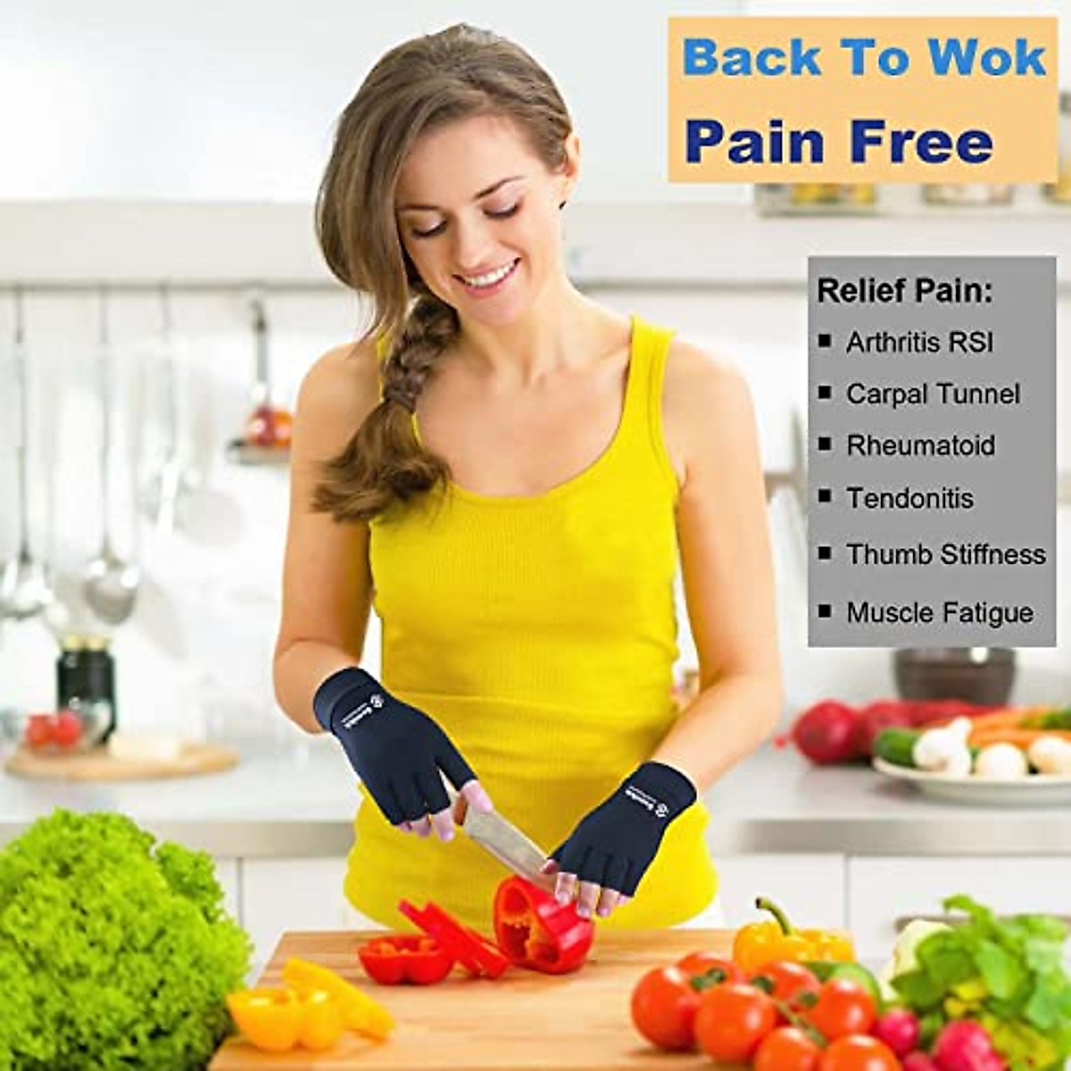 2 Pairs Compression Gloves for Women and Men – Copper Arthritis Gloves for Rheumatoid Arthritis Osteoarthritis Carpal Tunnel – Hand Pain Relief and Support – Open Finger (Black, X-Large (2 Pair))