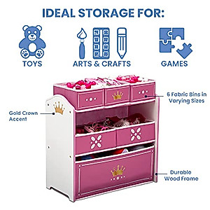 Delta Children Princess Crown Design & Store 6 Bin Toy Storage Organizer - Greenguard Gold Certified, White/Pink