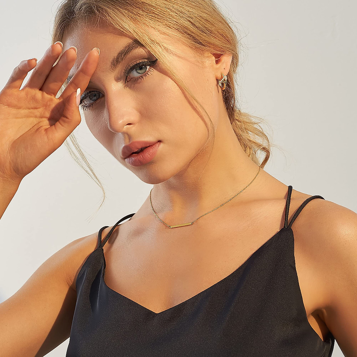 Estendly Simple Gold Bar Necklace Womens Delicate Handmade Gifts for Teen