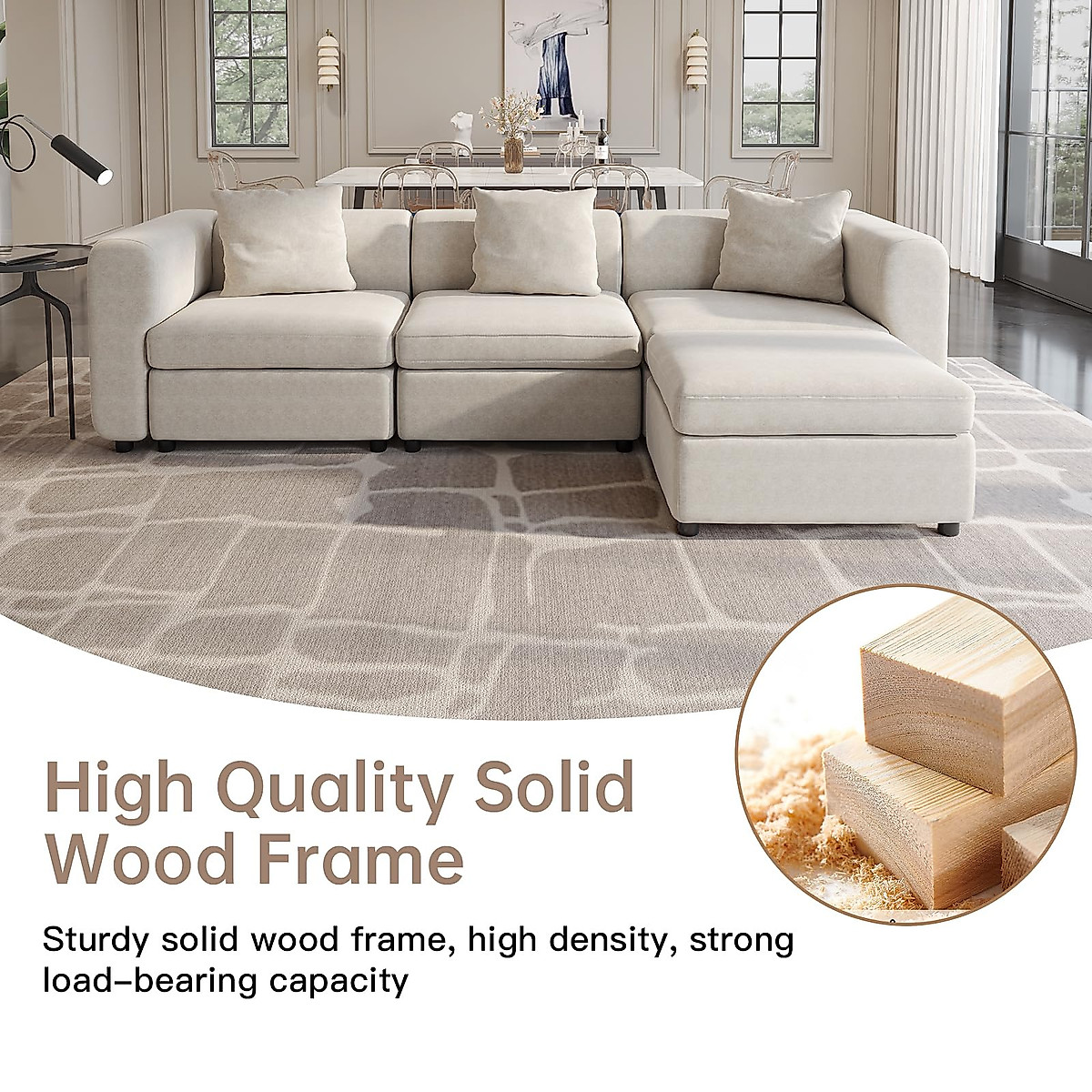 GraceNook Off-White Comfy Queen Sectional Sofa, Sleeper Sofa Couch with Removable Cushion, Modular Sofa with Pillows and Storage Chaise (Off-White, 5 sectional Sofa with 4 Chaise)