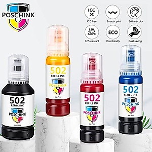 Poschink 502 T502 Ink Bottles Ecotank Refill for ET-2760 ET-2850 ET-4760 ET-3760 ET-2750 ET-3750 ET-15000 ST-2000 ET-4750 ST-4000 ET-3850 ET-3710 ET-4850 ET-3830 ST-3000 ET-3700 Printers, 5 combo pack