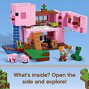 LEGO Minecraft The Pig House, 21170 with Alex, Creeper and 2 Pig Figures, Animal Building Toy, Great Gift for Kids, Boys & Girls Ages 8+