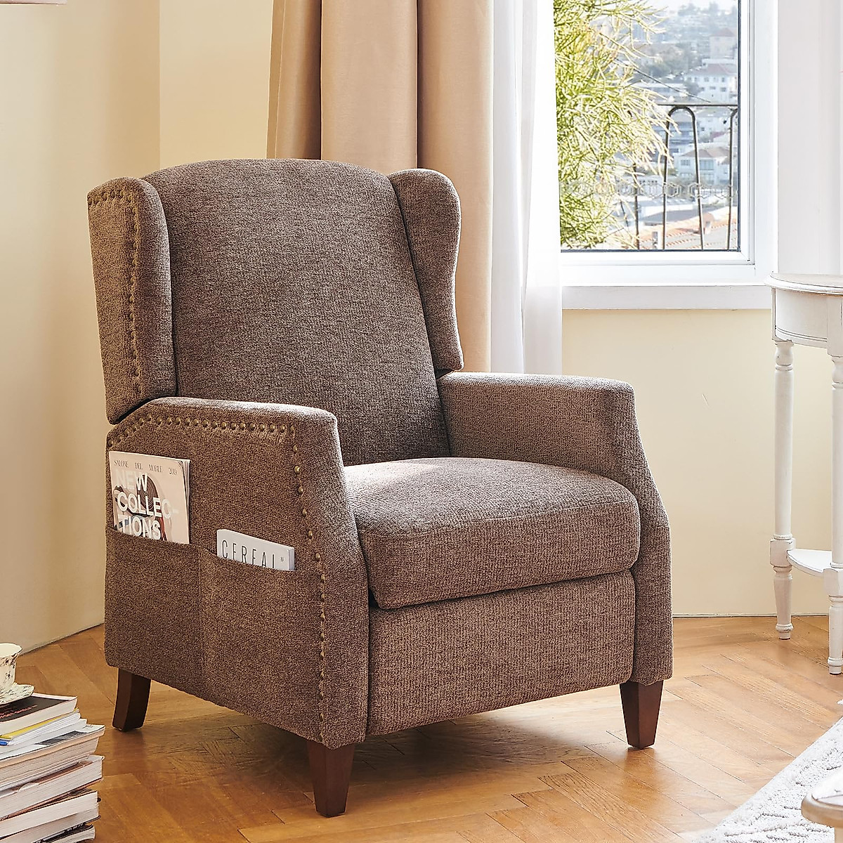 COLAMY W502-LightBrown-F pushback Recliner, Lightbrown