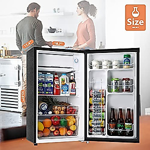 BANGSON Mini Fridge with Freezer,3.2Cu.Ft, Energy Saving, Low Noise with Reversible single door, mini fridge for Bedroom Office and Dorm, Mini Fridge Gifts for Women and Kids, Black