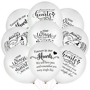 Chenkaiyang 60 Pcs Memorial Balloons White Funeral Balloons White Latex Balloons 12 in with 3 Roll White Balloon Ribbon for Funeral Decoration(Wing)