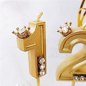 Diamond Crown Handmade 1 Gold Candle First Birthday 1st Happy Birthday Cake Big Large Glitter Bday Candle Cupcake Topper Decoration Boy Girl No Number Year Adult Wedding Party