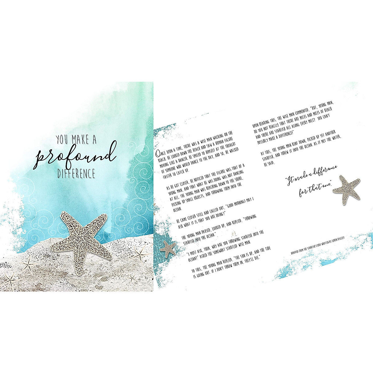 Smiling Wisdom - The Starfish Story - You Make a Profound Difference Greeting Card and Necklace Gift Set - Women (Handmade Coil, Sea Glass)