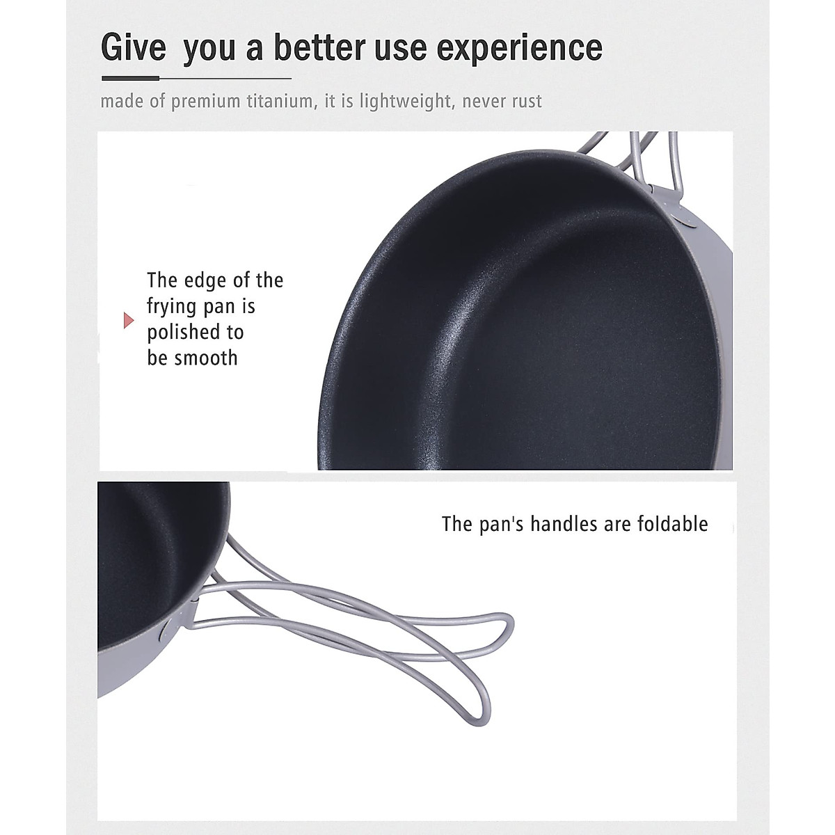 Boundless Voyage Titanium Non-Stick Frying Pan with Folding Handle Non-Stick Ceramic Coating Frypan Cooking Pot for Outdoor Camping Picnic Backpacking (L) with Lid