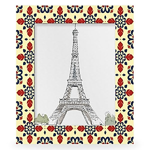 cfpolar Ceramic Tile Red Flowers 4x6 Picture Frame, Solid Wood 4x6 Photo Frame Fits to 4x6 inch Photo, High Definition Acrylic 4x6 Picture Frames for Tabletop & Wall Display Home Decor Frame