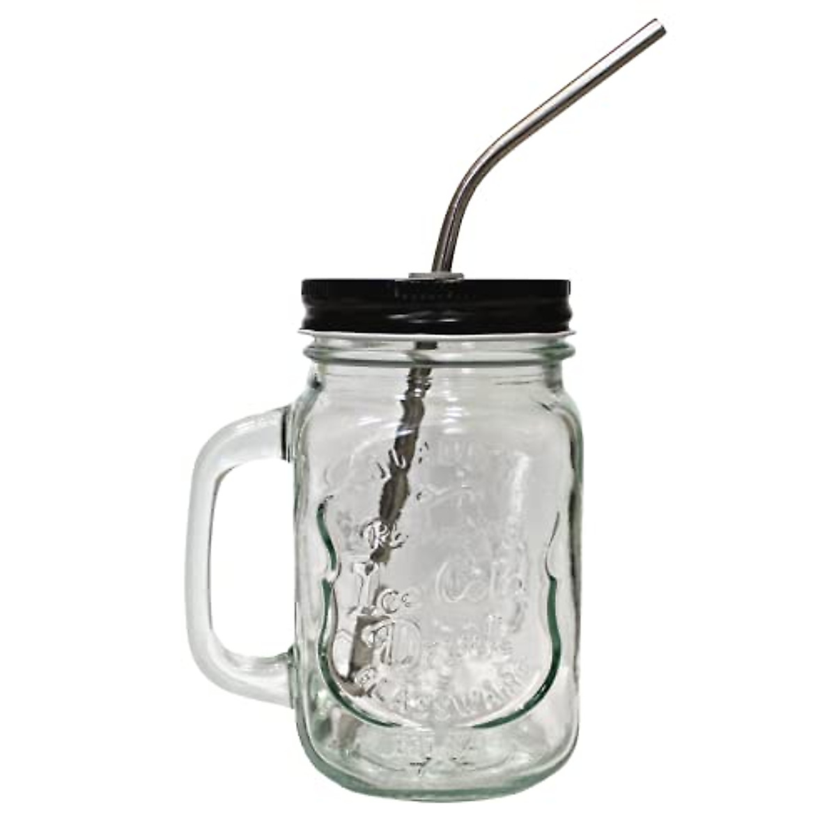 ( 2 PACK ) - Mason Jar Mugs with Handle, Stainless Steel Straw, & metal Lids 16 oz. (480ml) | Mason Jar Drinking Glasses | Reusable Boba Bubble Tea & Smoothie Cups | Tumbler for Bubble Tea, smoothie