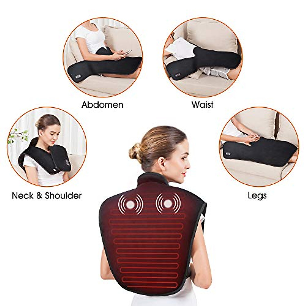 Heating Pad for Neck and Shoulders,Weighted Wearable Wrap Around Heating Pads with Massager,Electric Heat Pads for Neck Back Shoulder Pain Relief,2 Heat Levels & 5 Massage Nodes,Auto Shut Off,Portable