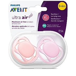 Philips AVENT Ultra Air Pacifier 0-6 Months, Pink/Peach, 4 Pack, SCF245/40