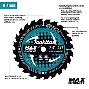 Makita B-61656-3 7-1/4" 24T Carbide-Tipped Max Efficiency Circular Saw Blade, Framing, 3/pk