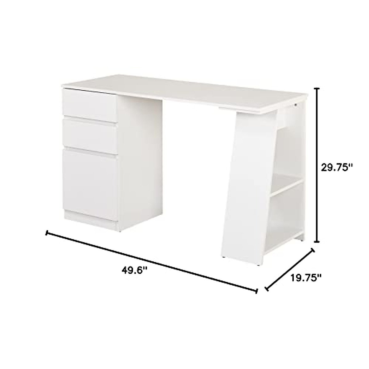 Target Marketing Systems Como Computer Desk with Storage, 3-Drawer Laptop Table with 2 Shelves for Home Office, Study Room and Gaming, 49.6 Inches Wide, White