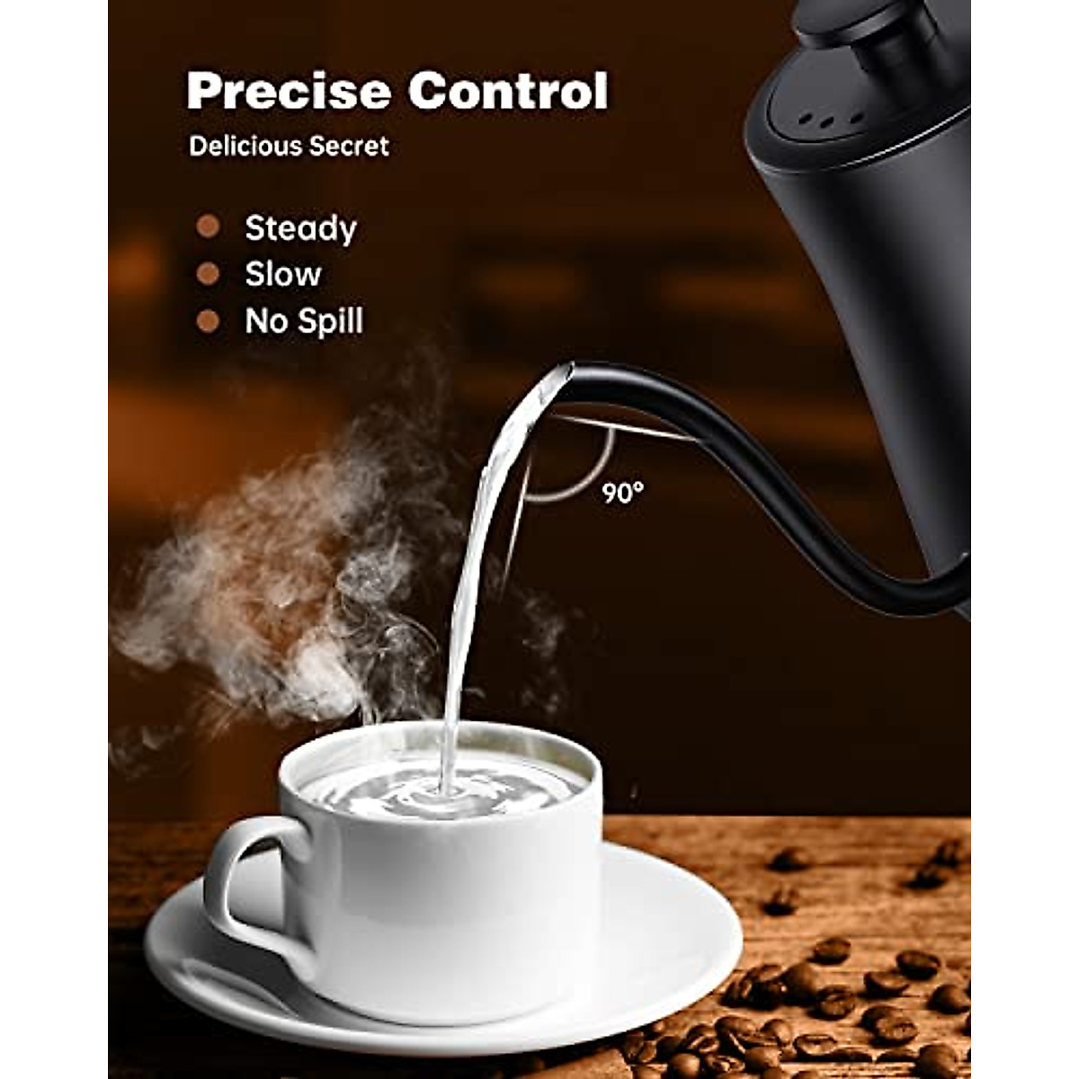 Ulalov Gooseneck Electric Kettle 1.0L with Temperature Control,Ultra Fast Boiling Hot Water Kettle for Pour-Over Coffee/Tea,100% Stainless Steel, 5 Variable Presets, 12H Keep Warm,Leak-Proof, 1200W