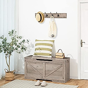 HOOBRO Storage Bench, 39.4” Retro Wooden Storage Chest with U-Shaped Cut-Out Pull, Safety Hinge, Supports 220 lb and Easy Assembly for Toy Box Organizer (Greige) BG771CW01