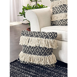 Chardin home Black & Ivory Boho Pillow Covers, Set of 2 Decorative Throw Pillow Covers 20x20 with Fringe Tassels | Farmhouse Pillow Cover with Woven Diamond Design