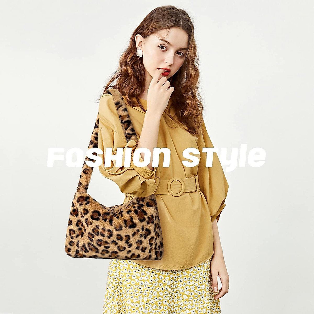 Fuzzy Tote Bag Y2K Fluffy Shoulder Bag Women Furry Purse Large Cute Plush Bag Ladies Faux Fur Bag for Autumn and Winter (Leopard)