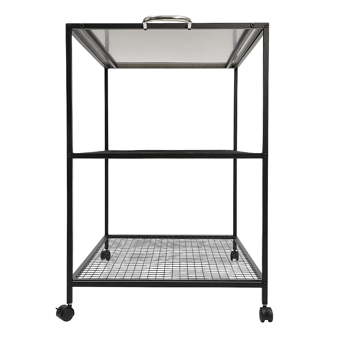 LUGBING 3-Tier Mobile Outdoor Grill Cart with Push-Pull Handle, Stainless Steel Work Cart Table, Black