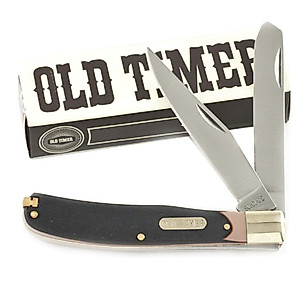 Old Timer 96OT Bearhead Trapper 7.4in Traditional Folding Pocket Knife with 2 High Carbon SS Blades, Sawcut Handle, Tweezers, and Convenient Size for EDC, Hunting, Camping, Whittling, and Outdoors