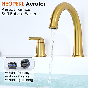 Wintap Roman Tub Faucet with Sprayer, 5 Hole Widespread Deck Mount Bathtub Faucet with Valve Classic High Arch Gooseneck Bath Tub Faucet Set with Diverter High Flow Tub Filler Brushed Gold WT-9809BG