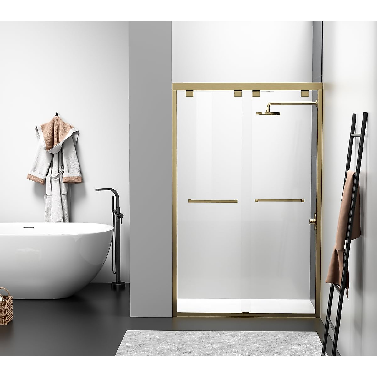 Elegant Kitchen and Bath SD303-4876BGD Semi-Frameless Shower Door 48 x 76 Brushed Gold