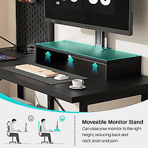 L Shaped Gaming Desk with 2 Fabric Drawers - Reversible Computer Desk with Power Outlet & LED Lights, 48" Corner Desk with Monitor Stand & Storage Shelves, Office Study Table with Pegboard, Pink