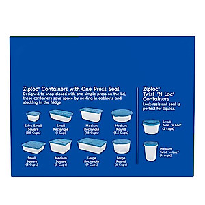 Ziploc Food Storage Meal Prep Containers with One Press Seal, for Travel and Organization, Dishwasher Safe, Small Square, 4 Count