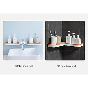 HN 180° Rotatable Bathroom Corner Rack Wall Mounted Shower Shelf Shampoo Storage Rack Holder White Orange, 13x4.3x2.75inch