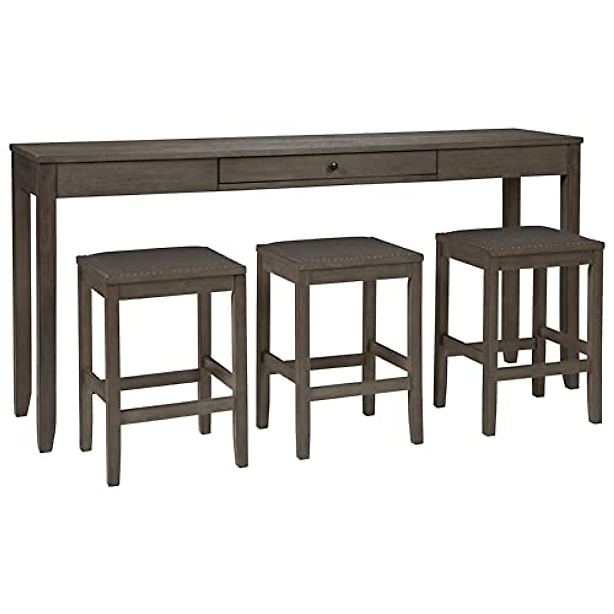 Signature Design by Ashley Rokane Urban Farmhouse Counter Height Dining Room Table Set with 3 Bar Stools, Brown