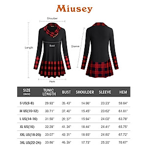 Miusey Christmas Outfits for Women,Ladies Boutique Clothing 90s Checked Patchwork Tunic Shirts Loose Baggy Dressy Top Casual A-Line Hem Swing Pleated Perfect Out Go Moment Red 3XL