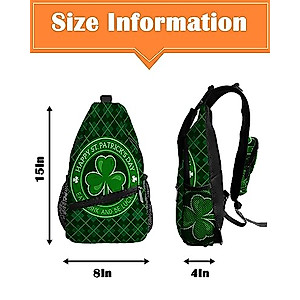 Sling Backpack, St Patrick Day Shamrock Green Checker Plaid Waterproof Lightweight Small Sling Bag, Travel Chest Bag Crossbody Shoulder Bag Hiking Daypack for Women Men