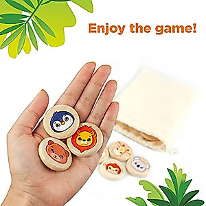 Ulanik Wild Animals Matching Memory Game for Toddlers Age 3 + Year Old Preschool Wooden Board Games for Kids 4-8 Learning & Education Toys — 30 Chips, 1.57 in