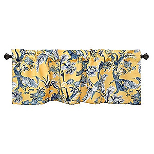 Lush Decor Dolores Valance Bird Floral Print Single Curtain, 18" x 52", Yellow