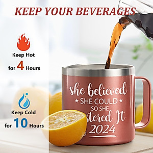 Lifecapido Graduation Gifts, Masters Degree Graduation Gifts, College Graduation Gifts for Her, Graduation Insulated Coffee Mug with Lid, Inspirational Gifts for Women Sister Friends, 14OZ Rose Gold