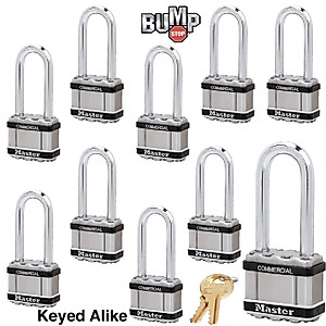 Master Lock Magnum Padlock - 2" W x 2-1/2"L Shackle, Ten (10) Keyed Alike Locks M5NKALJSTS-10 w/BumpStop Technology