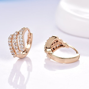 GULICX Eye-catching Gold Tone Three Layer White Rhinestone Hoop Earrings Party