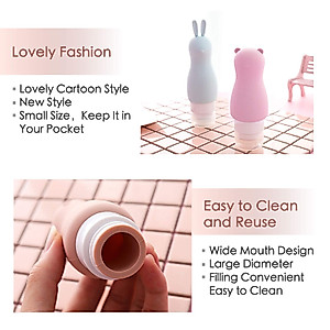 Cute Travel Bottles, 3oz (90ml) Portable Cute Bear and Rabbit Travel Size Bottles, Leakproof Soft Silicone Travel Containers for Lotions and Creams, Shampoo, Conditioner, Liquids